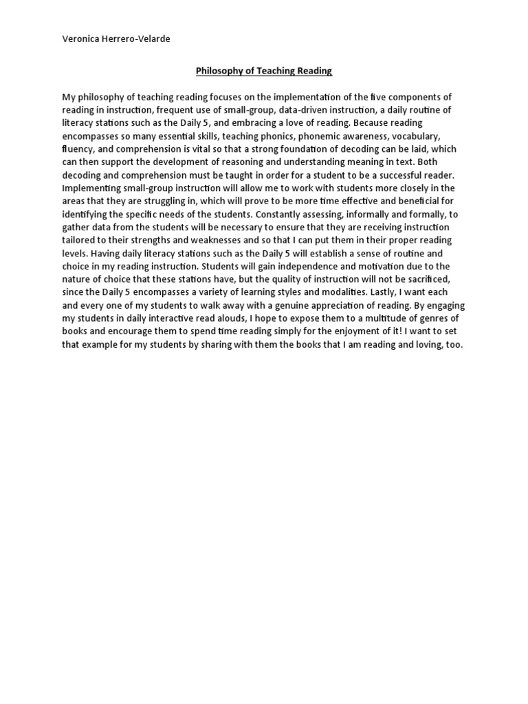 Philosophy of Teaching Reading | PDF