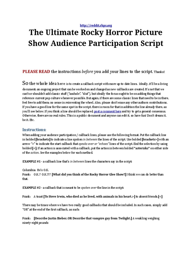Ultimate RHPS Audience Participation Script | PDF | Art