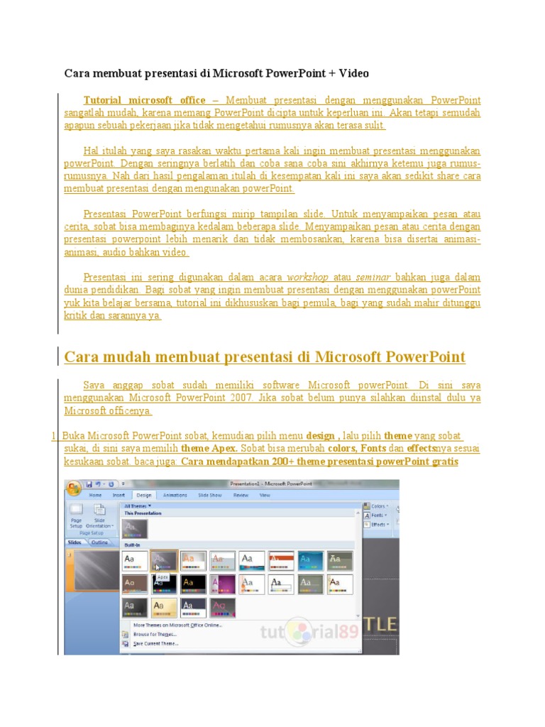 Cara Membuat Presentasi Di Microsoft PowerPoint | PDF