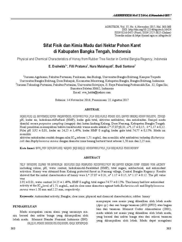 Sifat Fisik Dan Kimia Madu Dari Nektar Pohon Karet | PDF | Biologi | Kimia