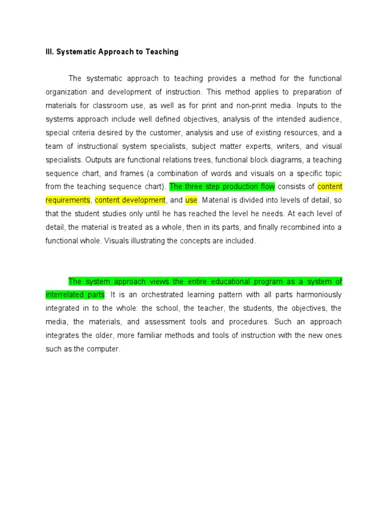 III. Systematic Approach To Teaching | PDF