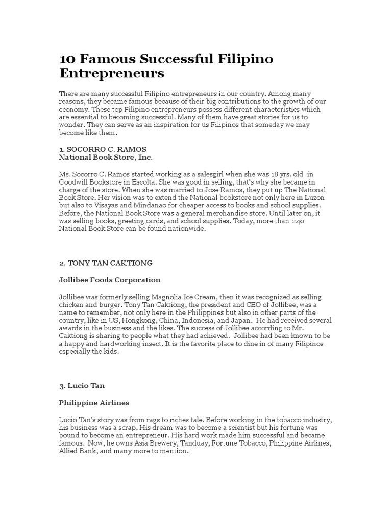 10 Famous Successful Filipino Entrepreneurs: 1. Socorro C. Ramos ...
