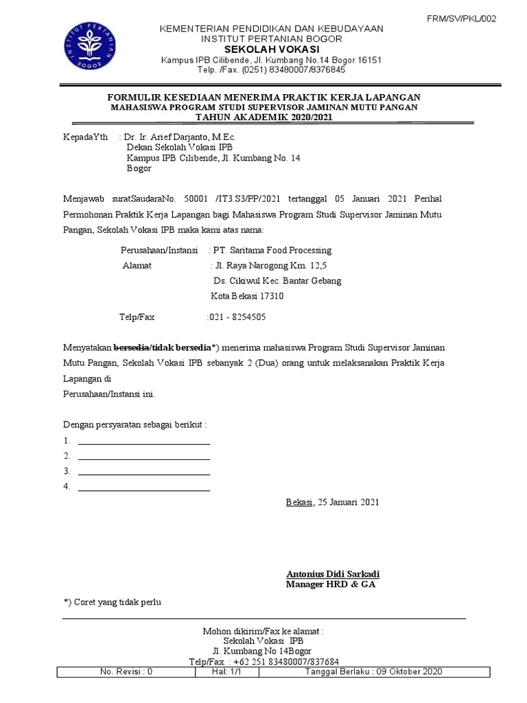 1-FRM Kesediaan PKL Ta2021 JMP | PDF