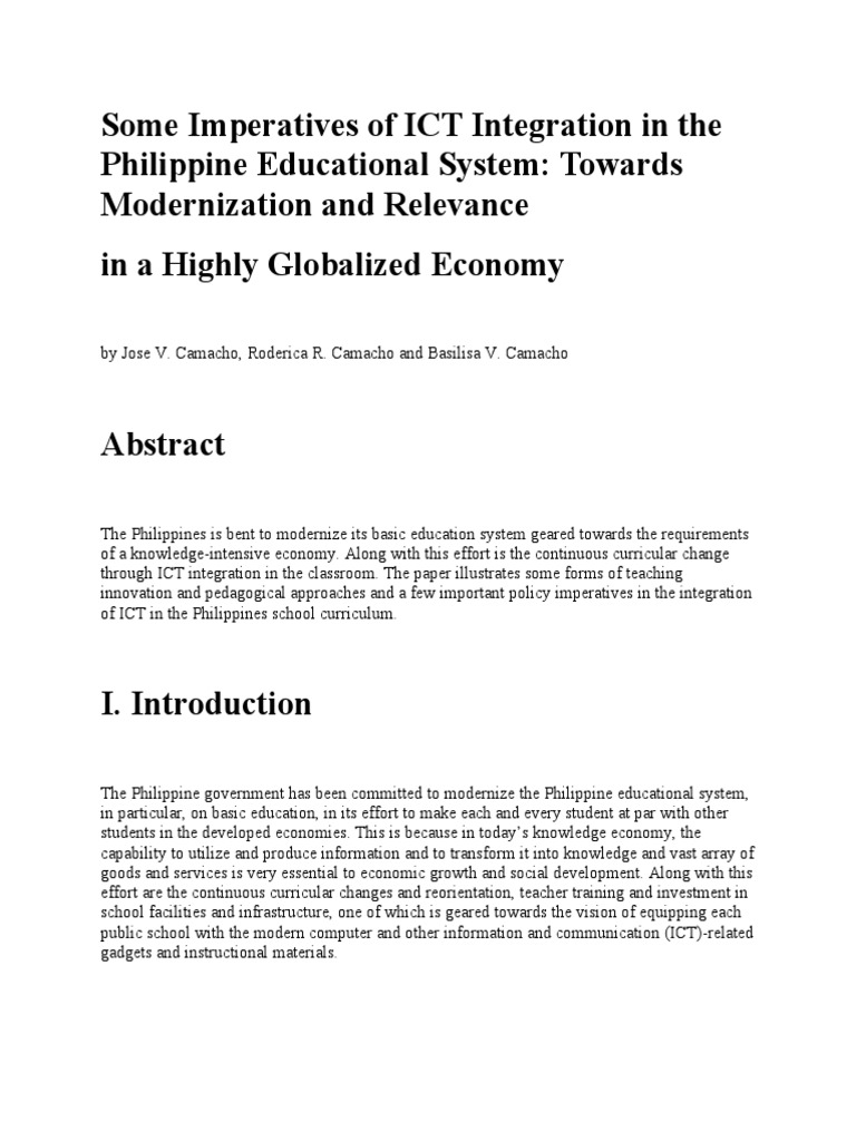 Some Imperatives of ICT Integration in The Philippine Educational ...