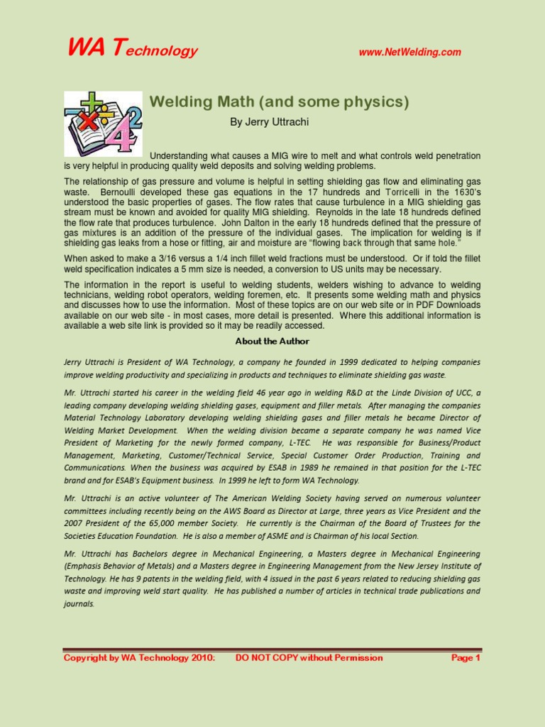 Welding Math and Physics | PDF | Fraction (Mathematics) | Area