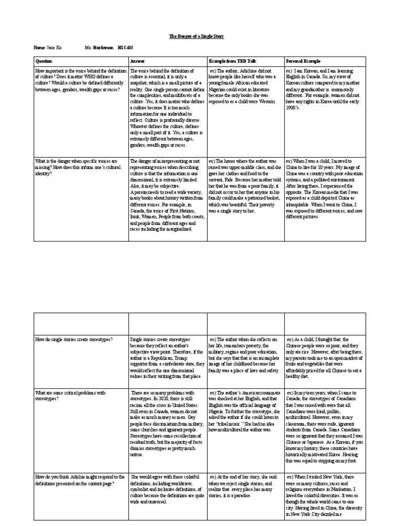 The Danger of A Single Story | PDF | Multiculturalism | Stereotypes