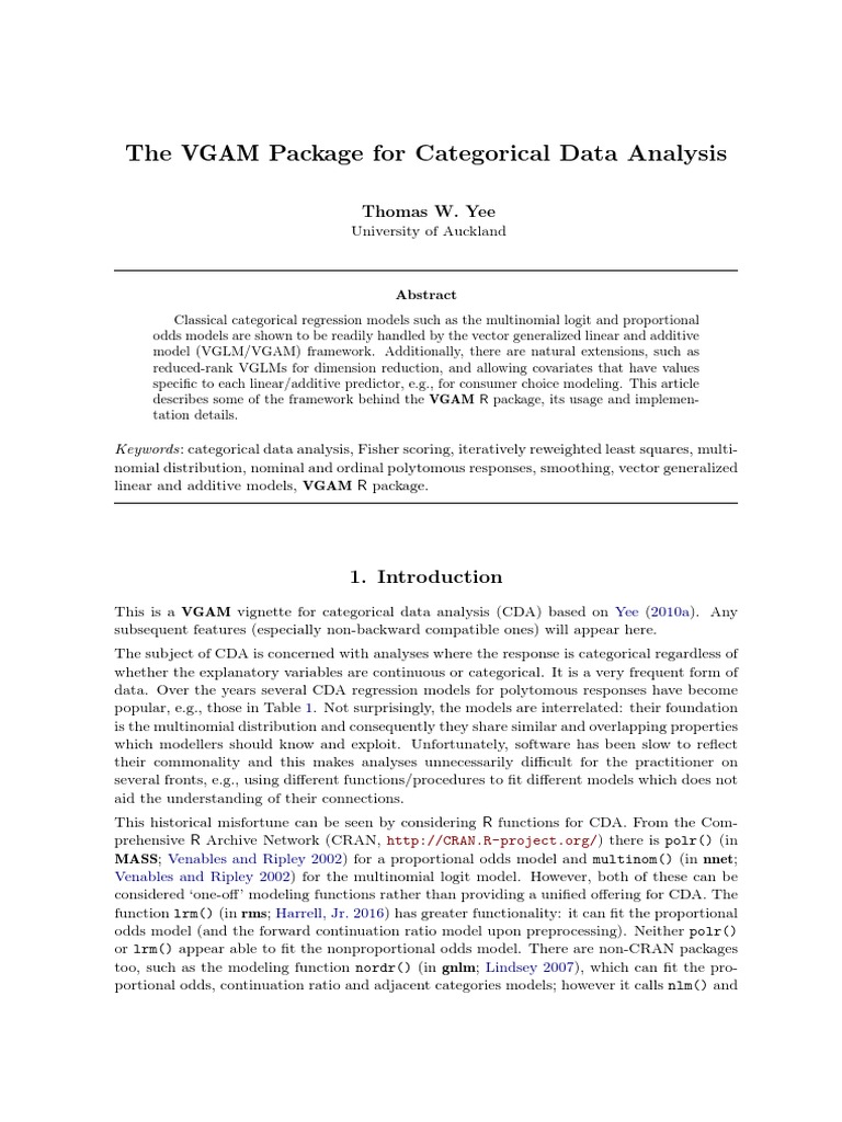 The VGAM Package For Categorical Data Analysis: Thomas W. Yee | PDF ...
