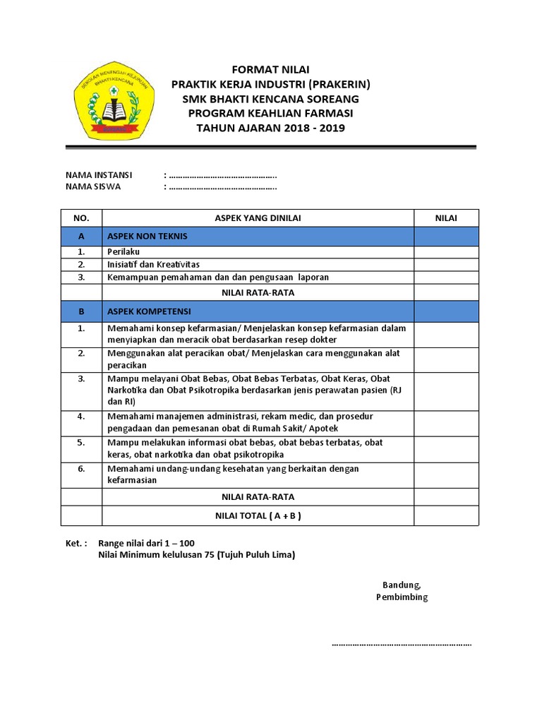 Format Nilai Prakerin | PDF
