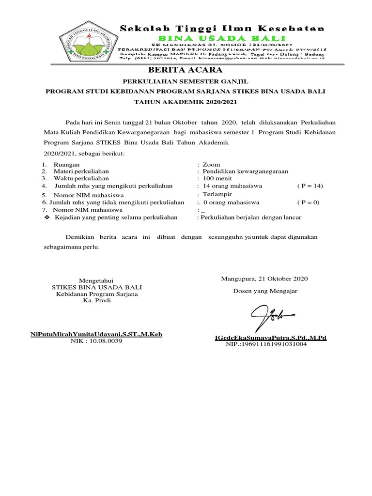 Berita Acara Perkuliahan 7 | PDF