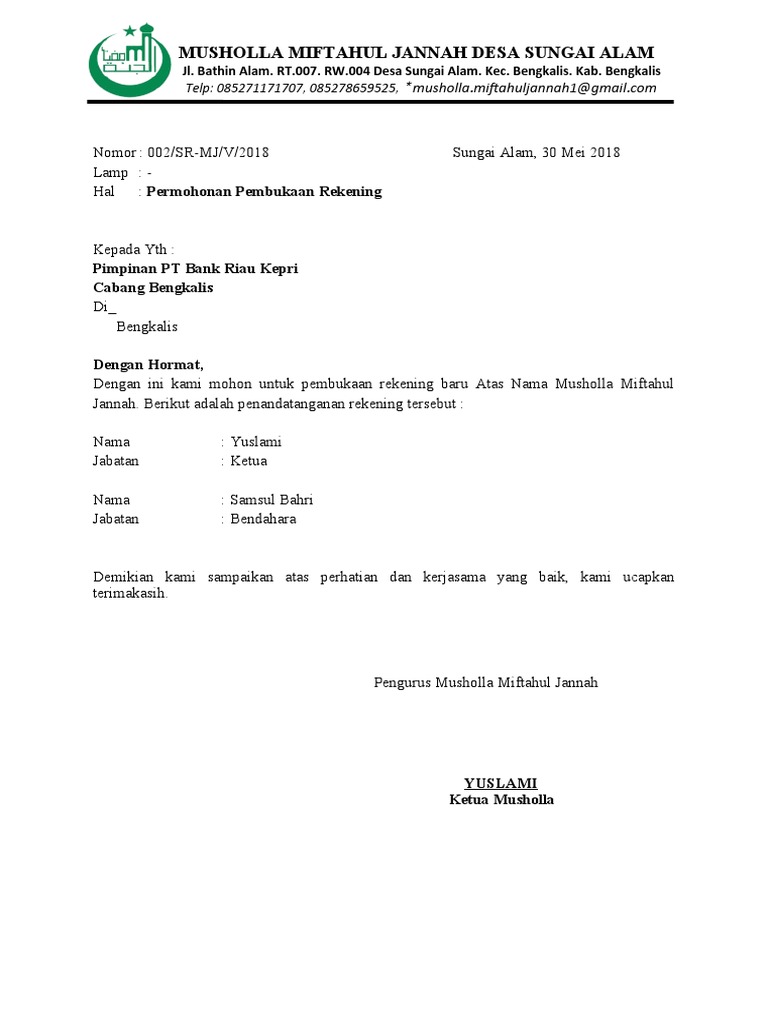 Surat Permohonan Rekening Bank Riau | PDF | Gaya Hidup