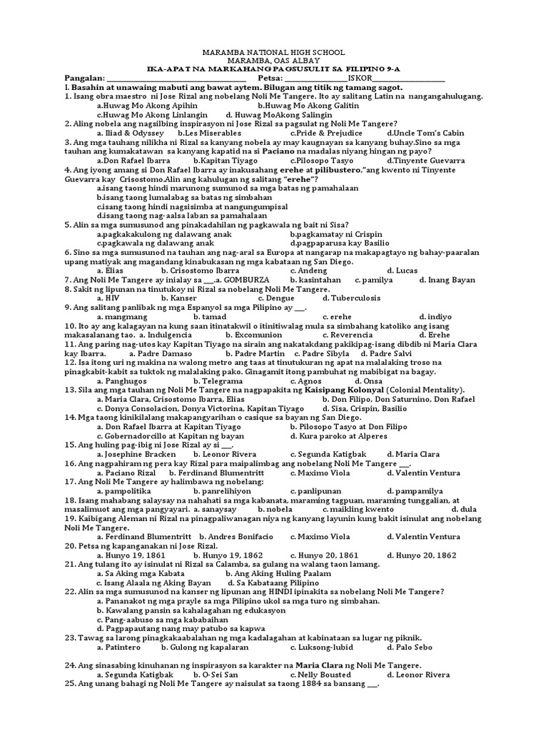 4th EXAM IN FIL 9 | PDF
