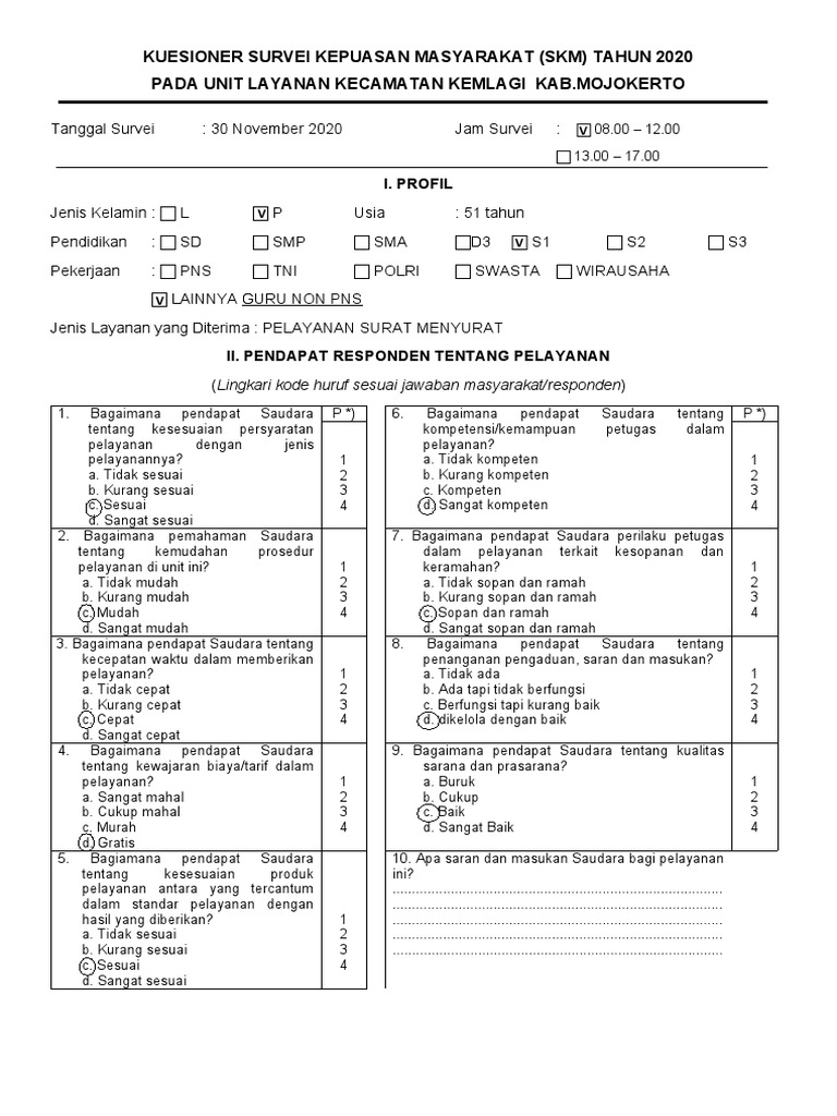 Form Kuesioner SKM | PDF