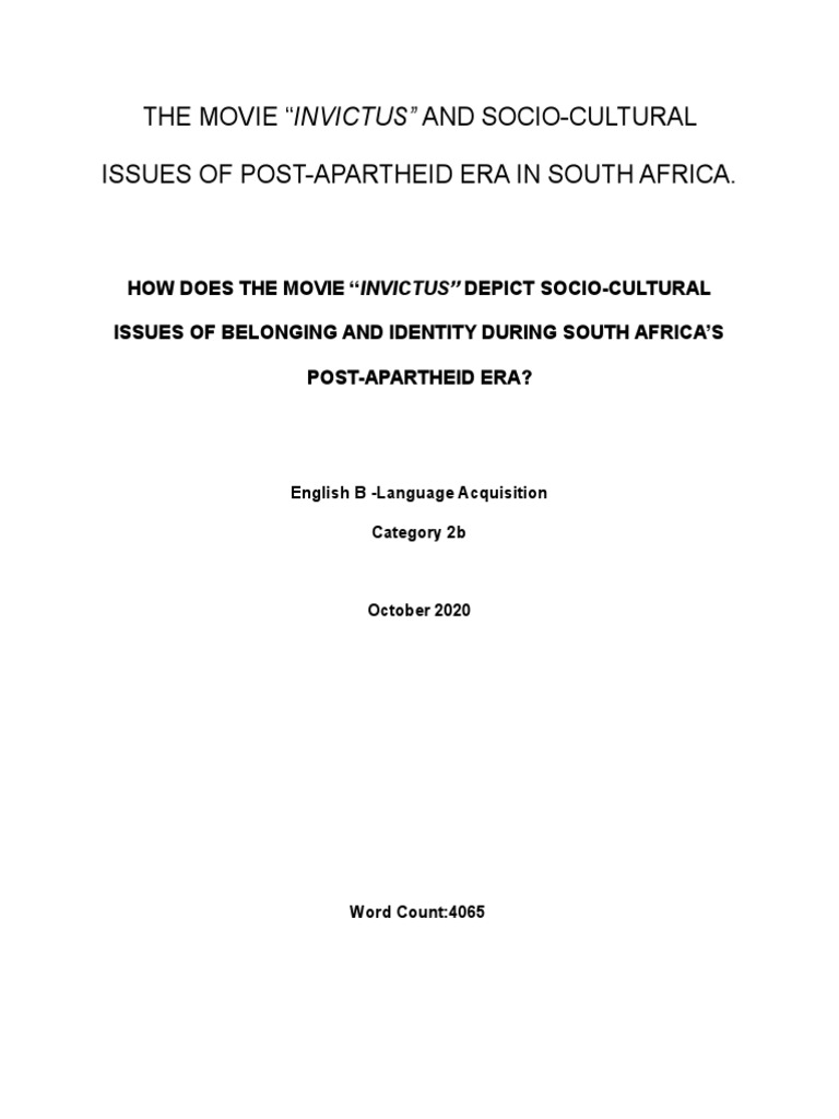 The Movie "Invictus" and Socio-Cultural Issues of Post-Apartheid Era in ...