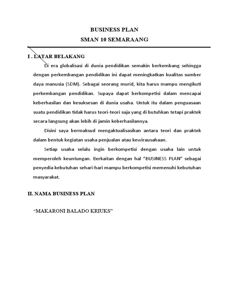 Contoh Proposal Business Plan Competition | PDF