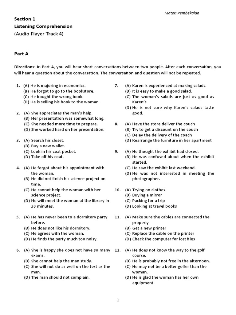 Listening Practice Set #1 - Pembekalan | PDF | Storytelling | Communication