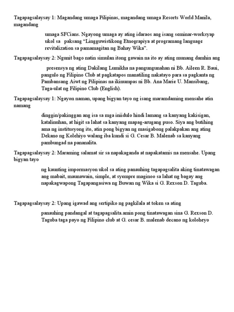 Filipino Seminar MC | PDF
