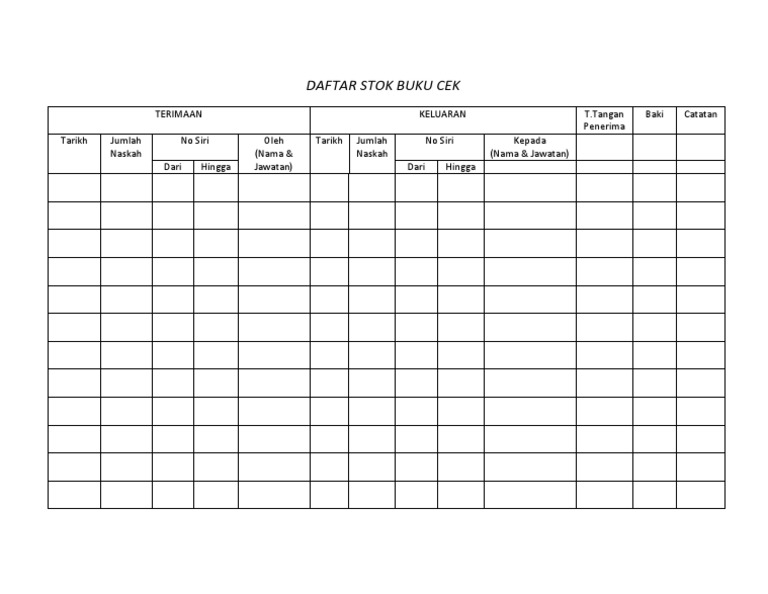 Daftar Stok Buku Cek | PDF