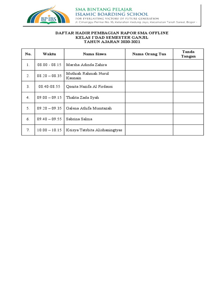 Daftar Hadir Rapor SMA | PDF