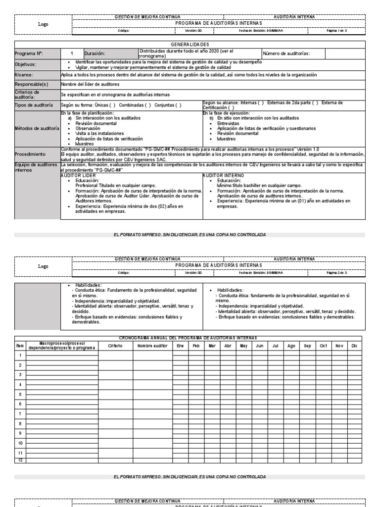 Modelo de Programa de Auditoría Interna | PDF | Sistema de manejo de ...