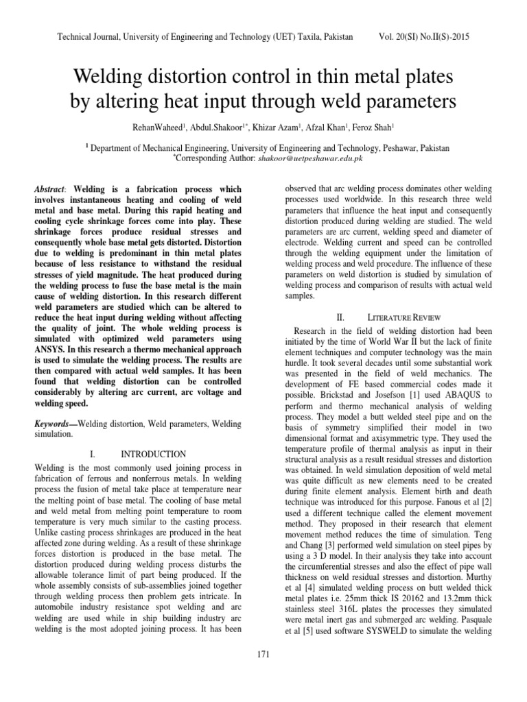 Welding Distortion Control in Thin Metal Plates by Altering Heat Input ...