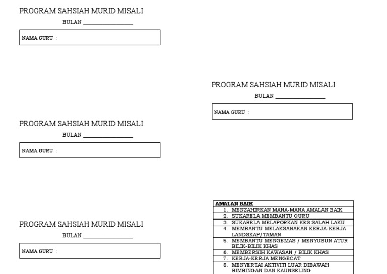 Program Sahsiah Murid Misali | PDF