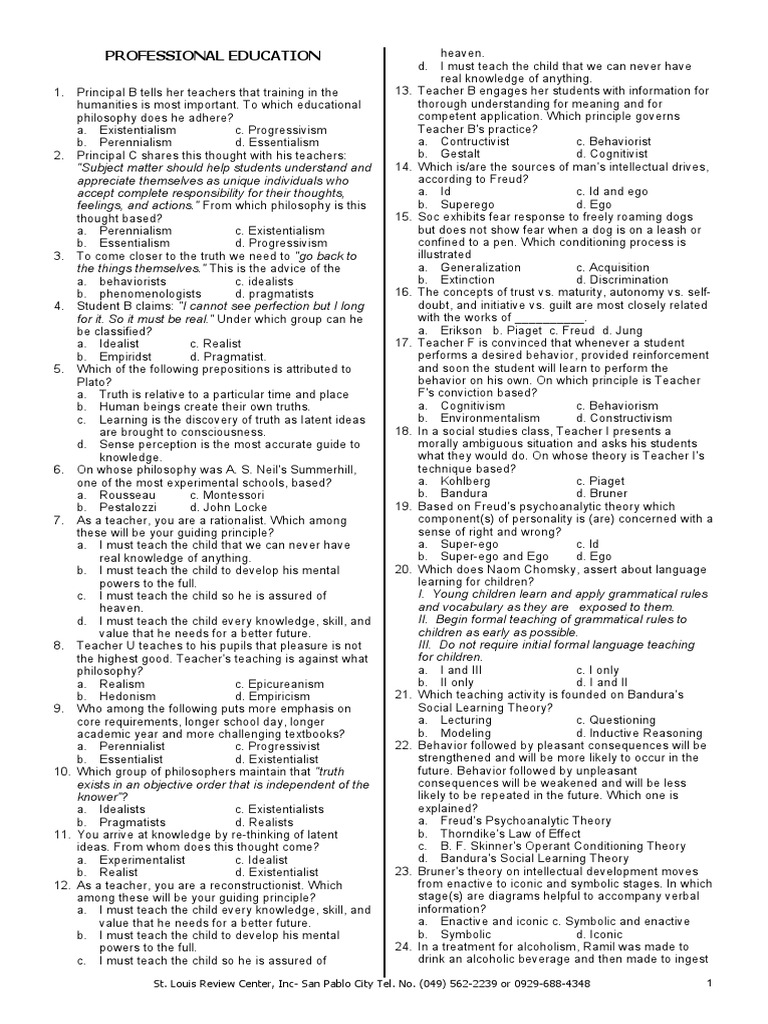 D7 PROF ED FINAL Principal B Tells Her Teachers That Training in The | PDF | Id | Teachers