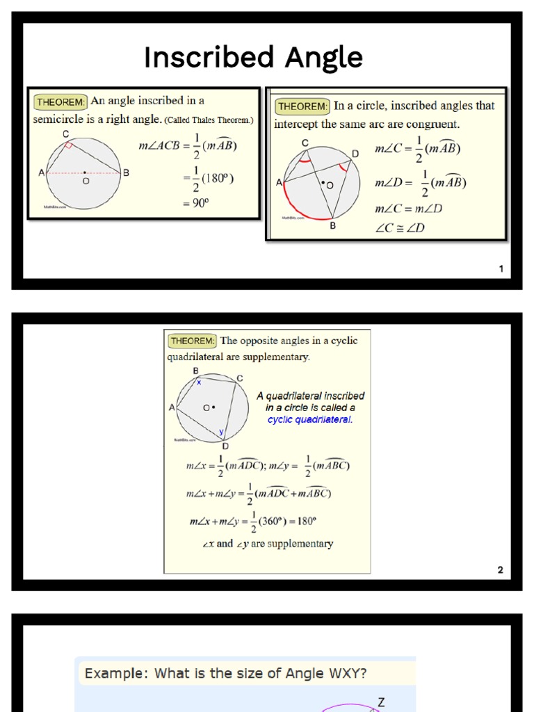 Inscribed Angle Theorems and Properties | PDF | Circle | Perpendicular