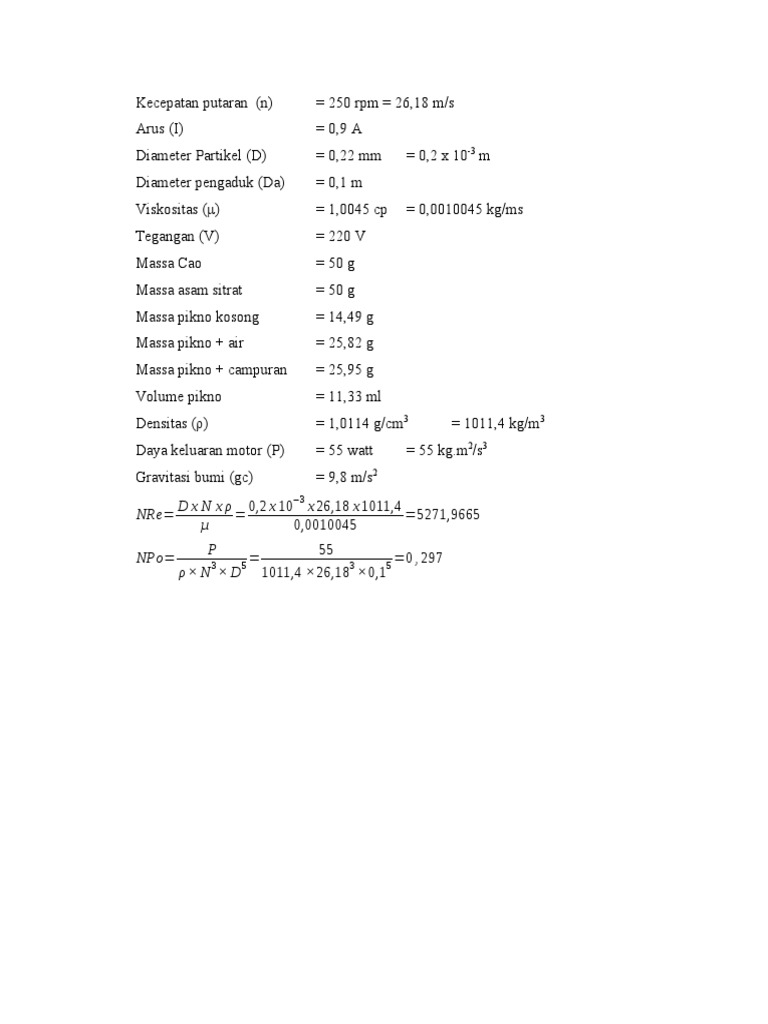 Calculation of Reynolds Number and Power Number for Determining ...