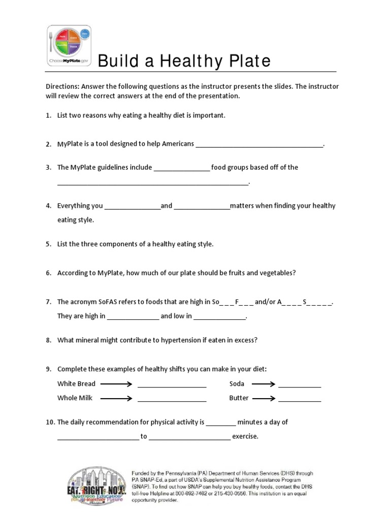 MyPlate Worksheet | Download Free PDF | Diet Food | Healthy Diet