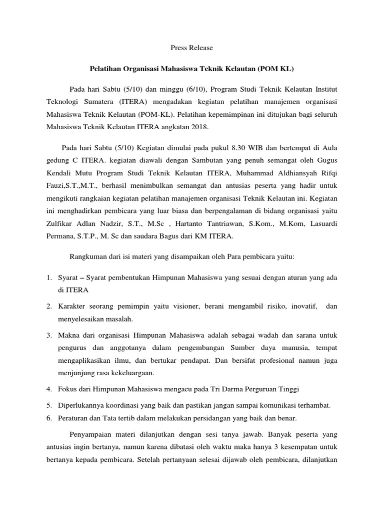 Pers Release POM KL | PDF