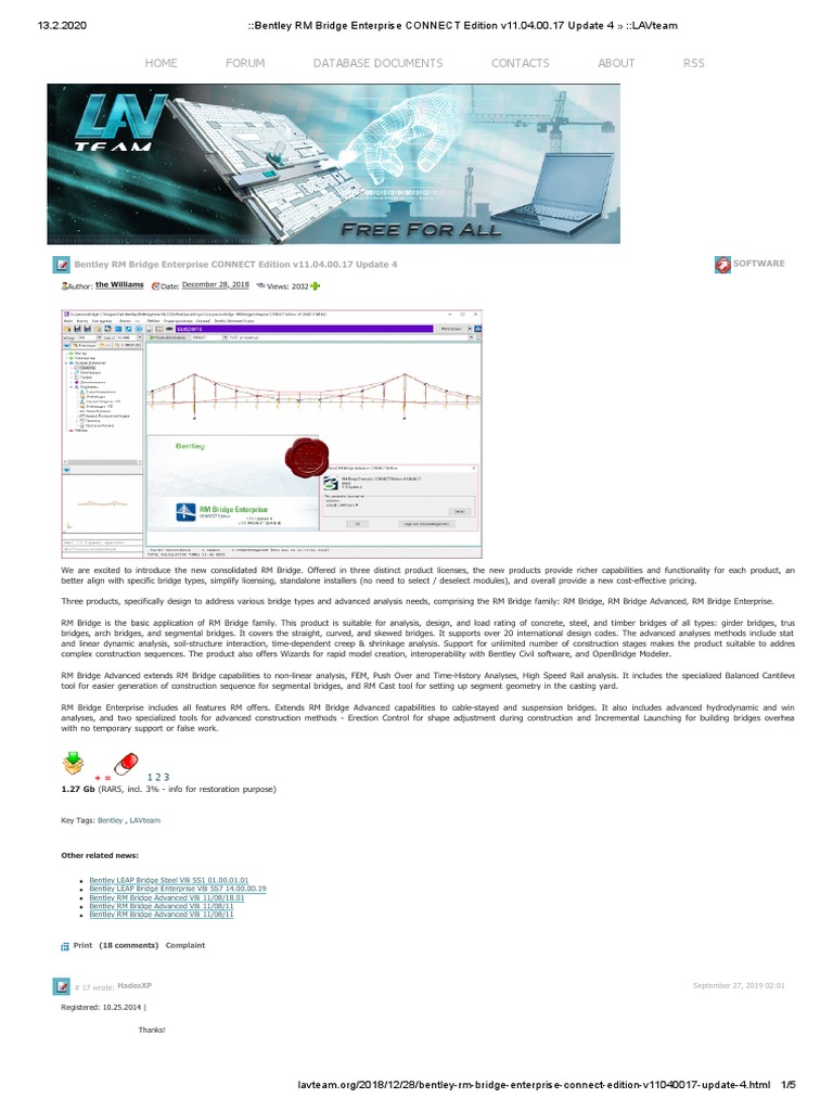 Bentley RM Bridge Enterprise CONNECT Edition v11.04.00.17 Update 4 - LAVteam | PDF | Bridge ...