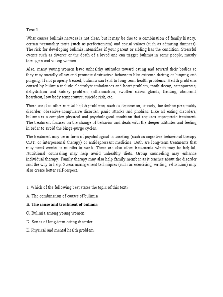15 Jan - Reading Test 2 (SMA) | PDF | Bulimia Nervosa | Mental Disorder