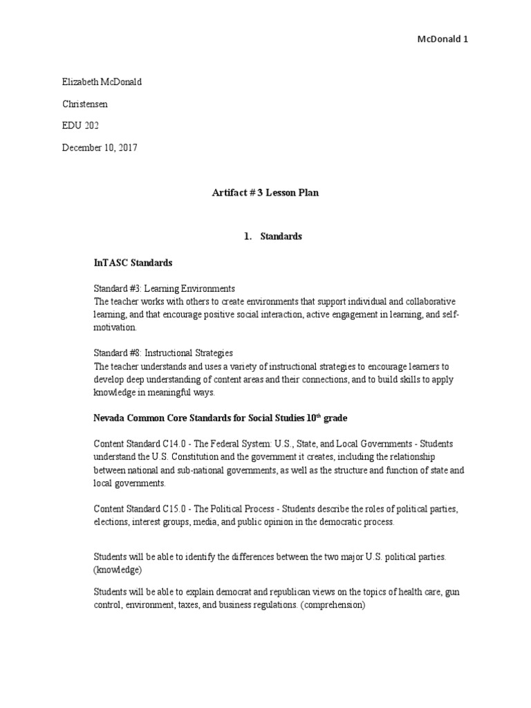 Artifact 3 Lesson Plan | PDF | Lesson Plan | Learning Styles