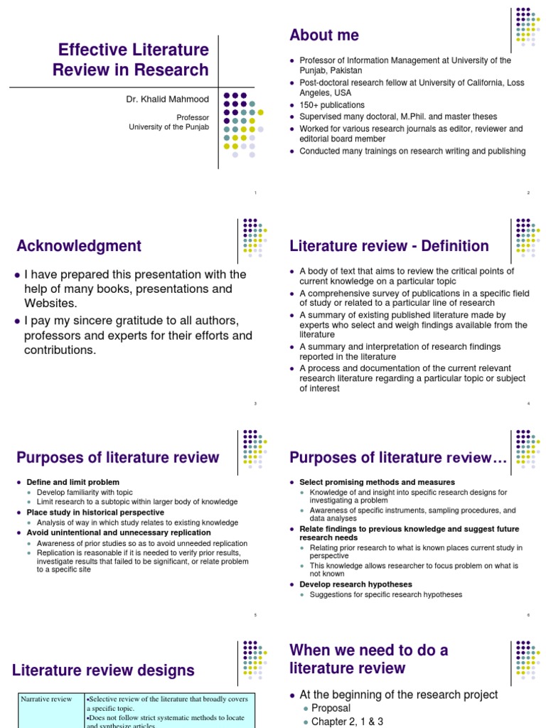 Effective Literature Review in Research: About Me | PDF | Systematic ...