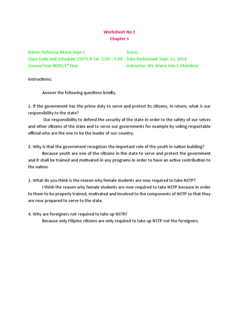 Worksheet No | PDF | Citizenship | Emergency Management