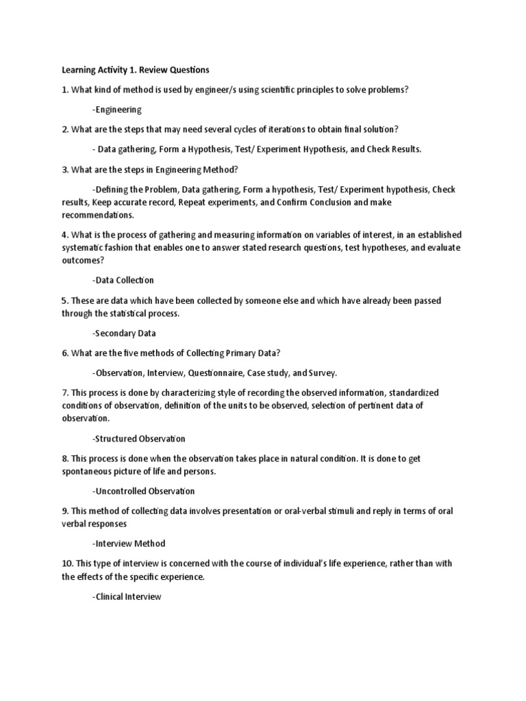 Learning Activities #1 and 2 | PDF | Scientific Method | Survey Methodology