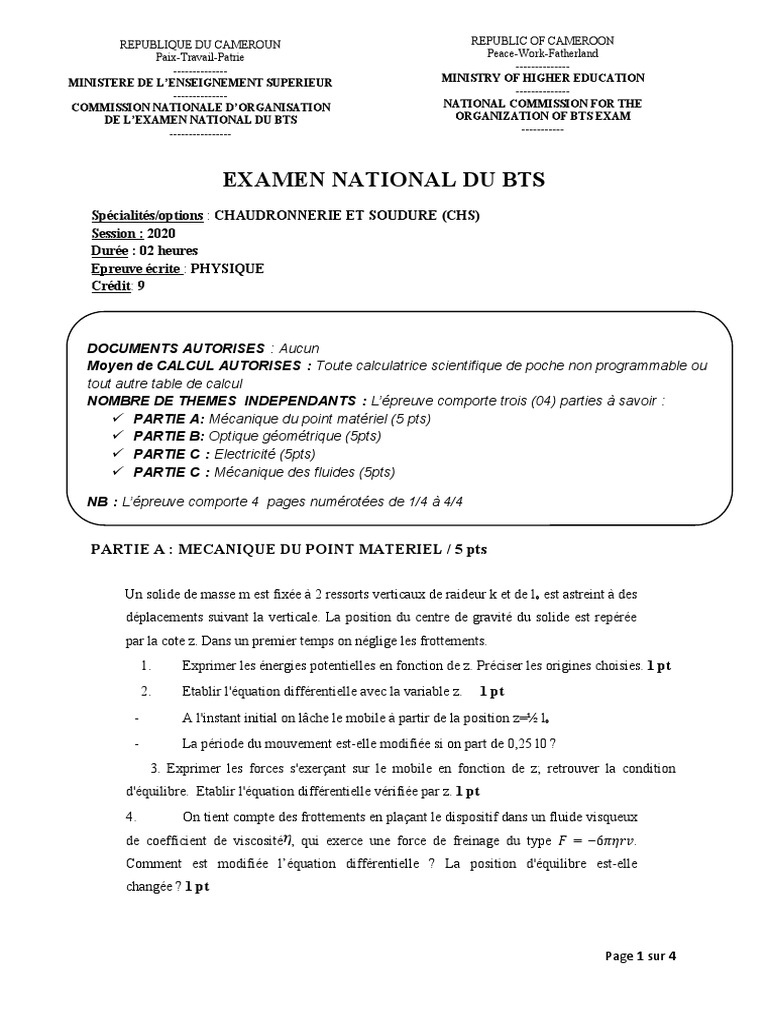 Phys Chs Sujet 2 | PDF | Sciences physiques | Mécanique newtonienne