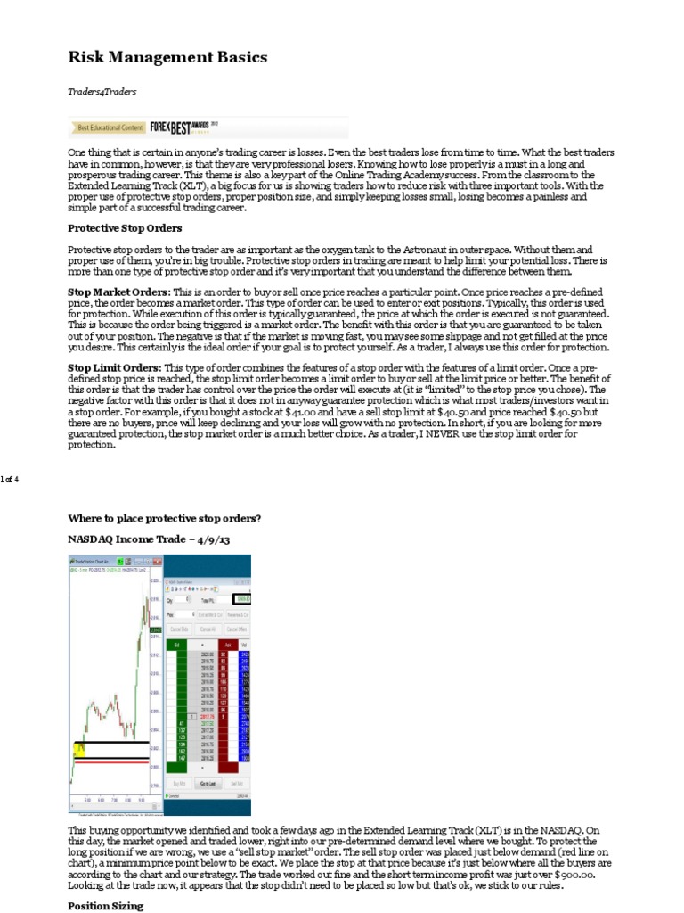 Risk Management Basics | PDF | Order (Exchange) | Financial Markets