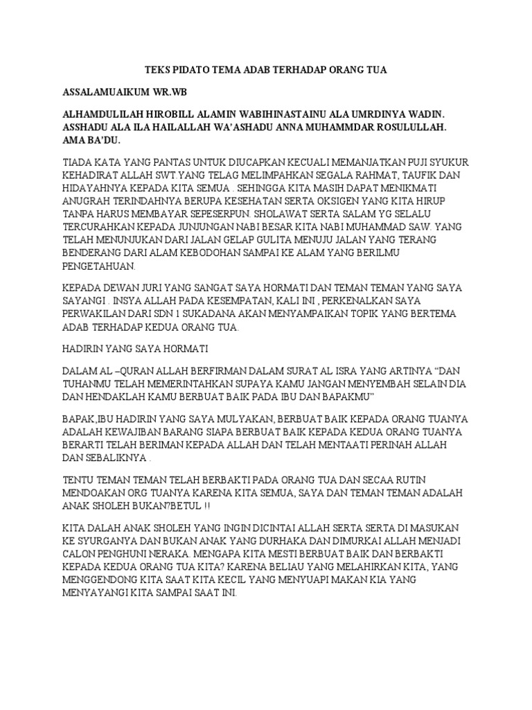Teks Pidato Tema Adab Terhadap Orang Tua | PDF
