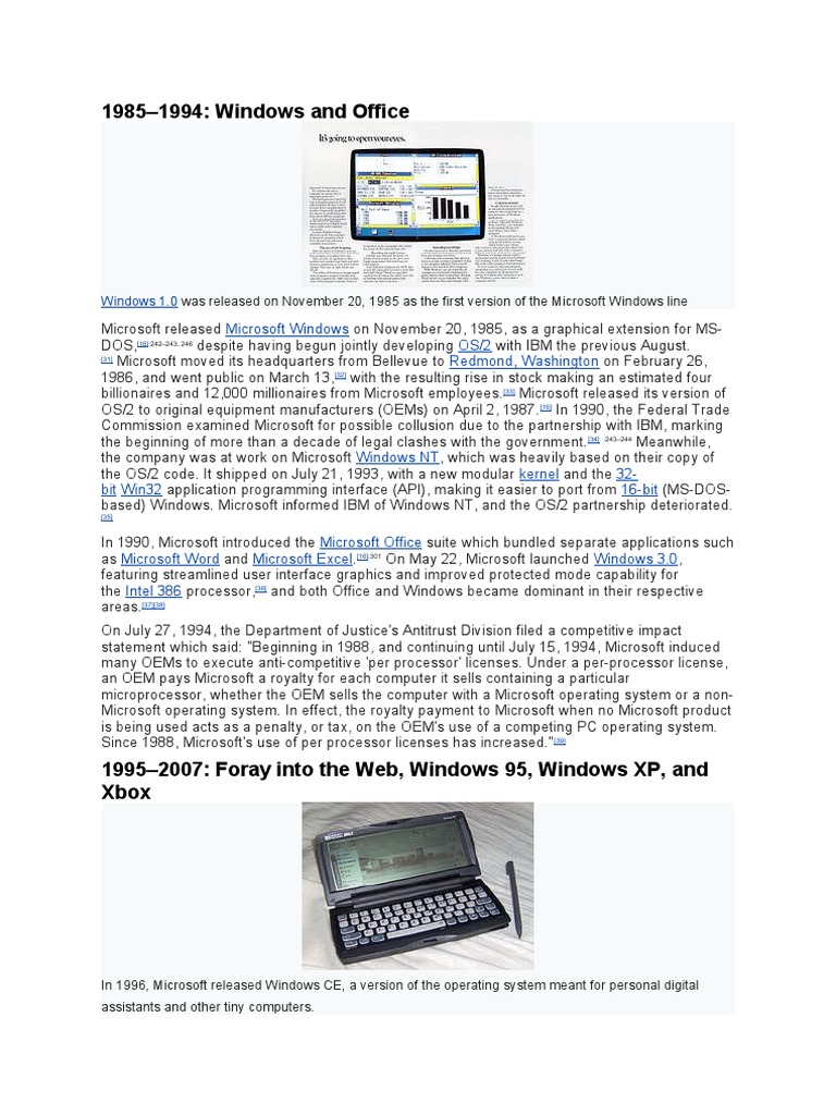 1985-1994: Windows and Office: Microsoft Windows OS/2 Redmond ...