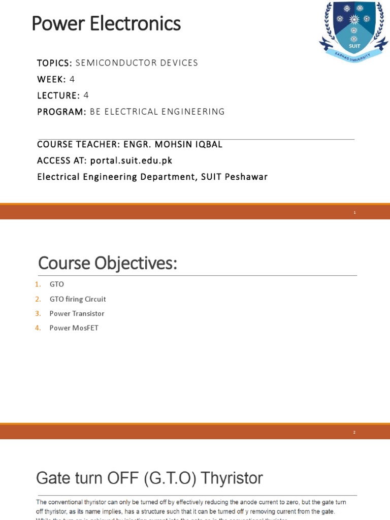 Power Electronics: Topics: Semiconductor Devices Week: 4 Program: Be ...