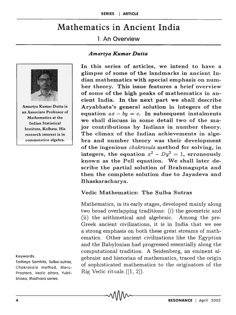 Mathematics in Ancient India: 1. An Overview | PDF | Trigonometric ...