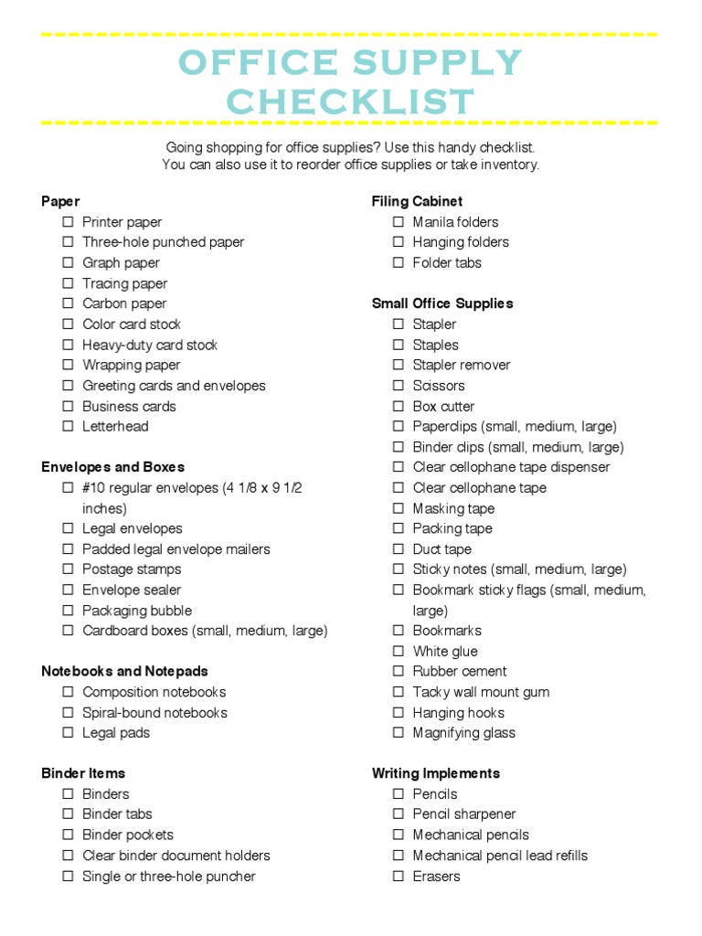 Office Supply List | PDF | Notebook | Envelope