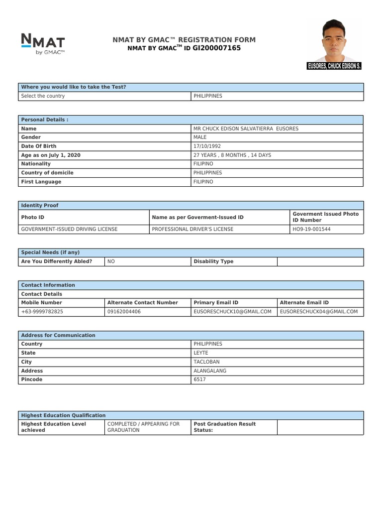 Nmat by Gmac™ Registration Form | PDF | Driver's License | Business