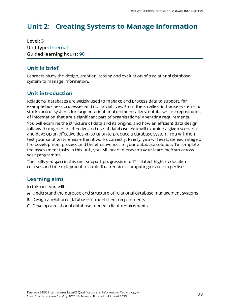 Unit 2: Creating Systems To Manage Information | PDF | Relational ...