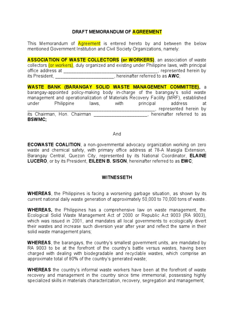 MOU - Modified Draft | PDF | Waste Management | Waste