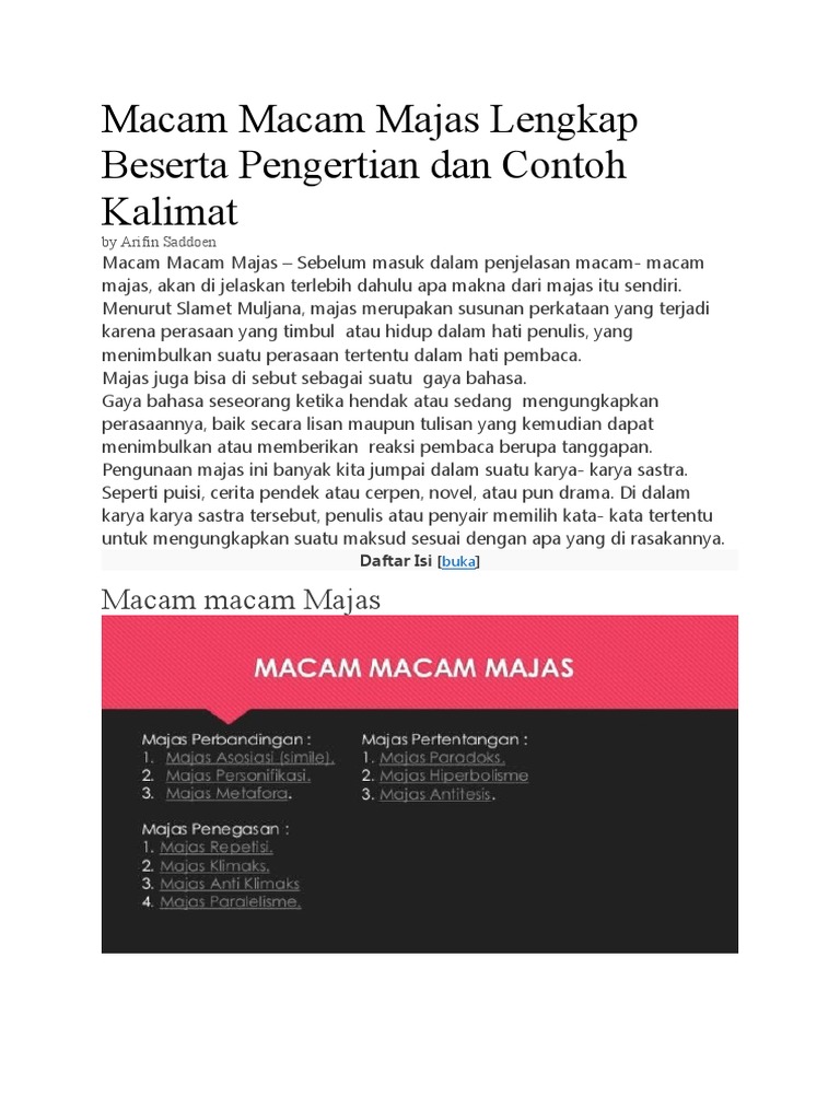 Macam Macam Majas Lengkap Beserta Pengertian Dan Contoh Kalimat | PDF