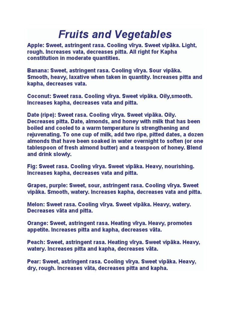 Common Foods and Rasa Panchak | PDF | Ayurveda | Edible Plants