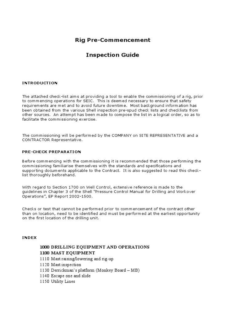 Offshore Rig Inspection Checklist | PDF | Pipe (Fluid Conveyance ...