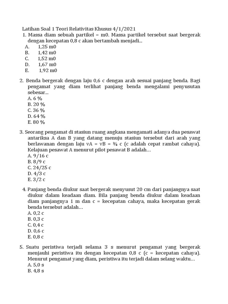 Lat Soal 1 Teori Relativitas 4121 | PDF